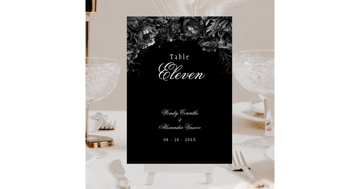 Classic Gothic Black Wedding Table Number Card | Zazzle
