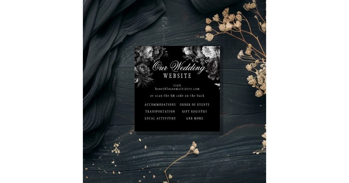 Classic Gothic Black Wedding Website QR Code Enclosure Card | Zazzle