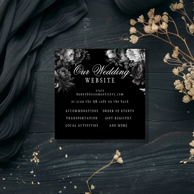 Classic Gothic Black Wedding Website QR Code Enclosure Card | Zazzle