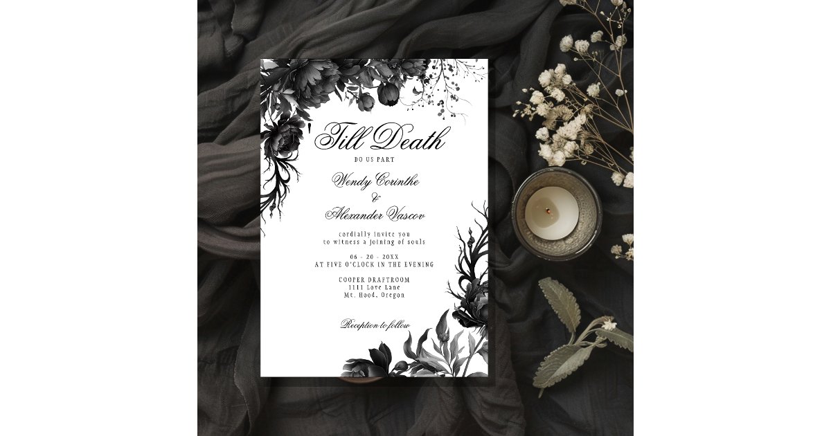 Classic Gothic White 'Till Death Wedding Invitation | Zazzle