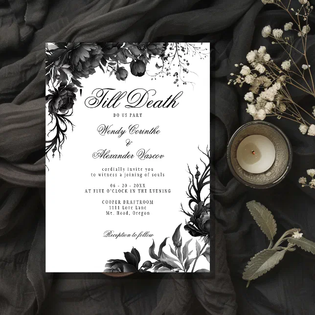 Classic Gothic White 'Till Death Wedding Invitation | Zazzle