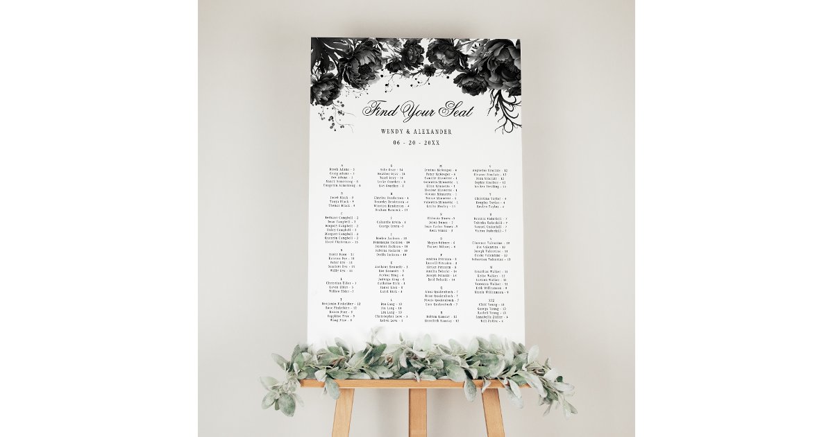 Classic Gothic White Vertical Seating Chart Foam Board | Zazzle
