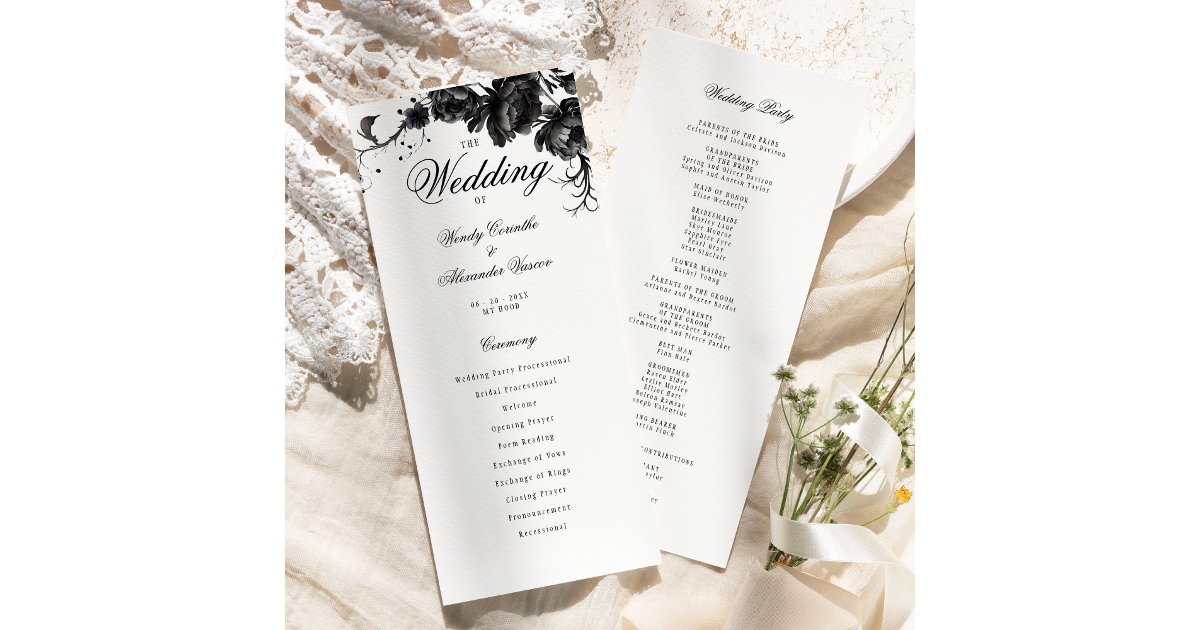 Classic Gothic White Wedding Flat Program | Zazzle