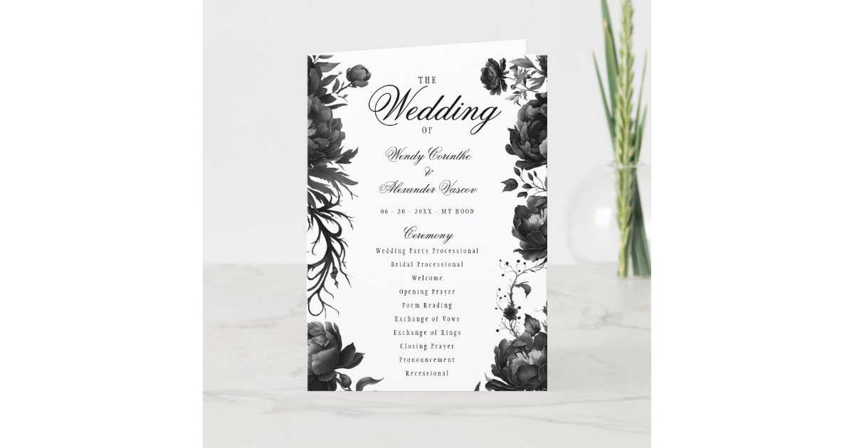 Classic Gothic White Wedding Folded Program | Zazzle