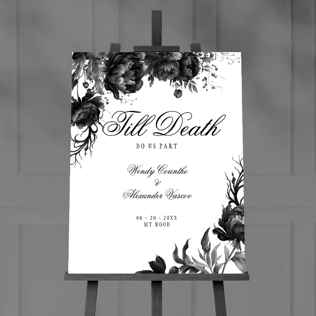 Classic Gothic White Wedding 'Till Death Welcome Foam Board | Zazzle