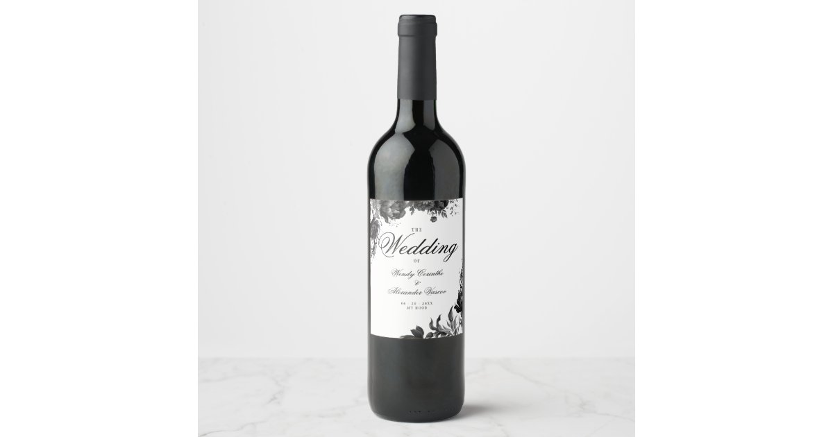 Classic Gothic White Wedding Wine Label | Zazzle