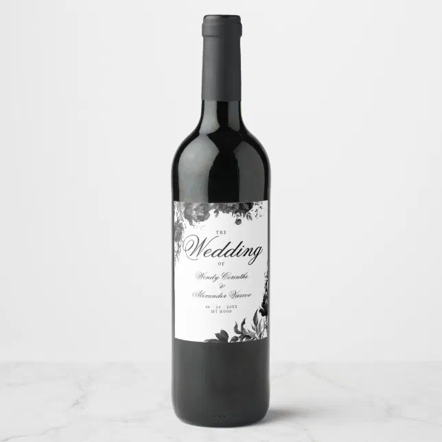 Classic Gothic White Wedding Wine Label | Zazzle