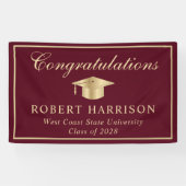 Classic Grad Cap Burgundy Gold Graduation Welcome Banner | Zazzle