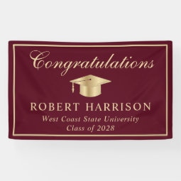 Classic Grad Cap Burgundy Gold Graduation Welcome Banner | Zazzle