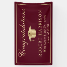 Classic Grad Cap Burgundy Gold Graduation Welcome Banner | Zazzle
