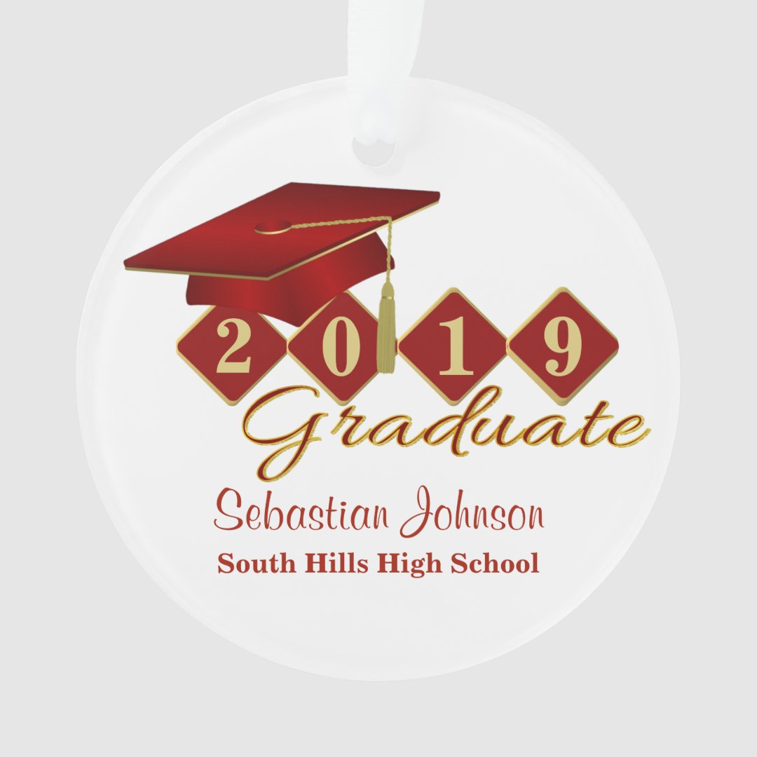 Classic Graduation Red and Gold 20XX Photo Ornament | Zazzle