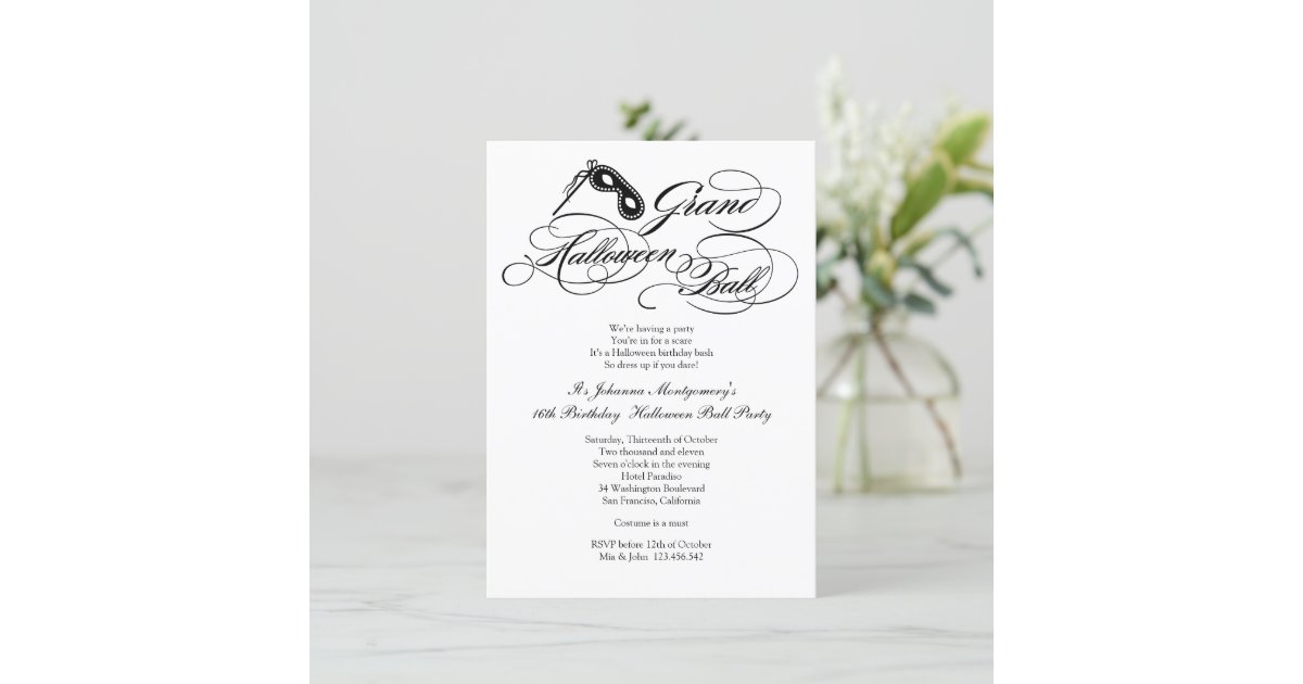 Classic Grand Halloween Ball Costume Regency Invitation | Zazzle