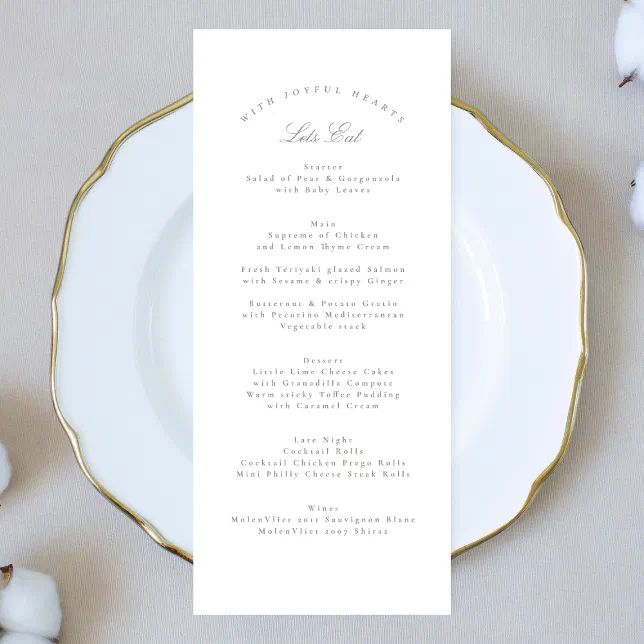 Classic Gray Green Calligraphy Formal Wedding Menu | Zazzle