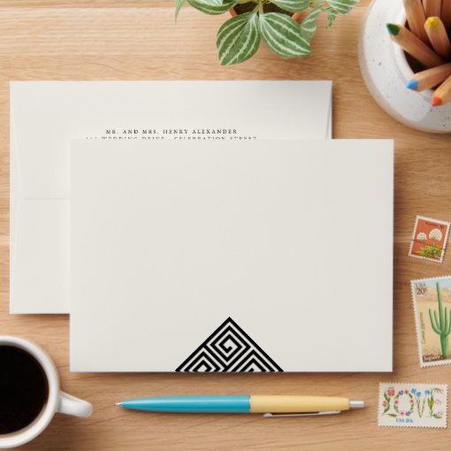 Classic Greek Key Black & White Geometric Wedding Envelope | Zazzle