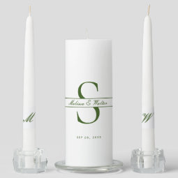 Classic Green and White Wedding Monogram Ceremony Unity Candle Set | Zazzle