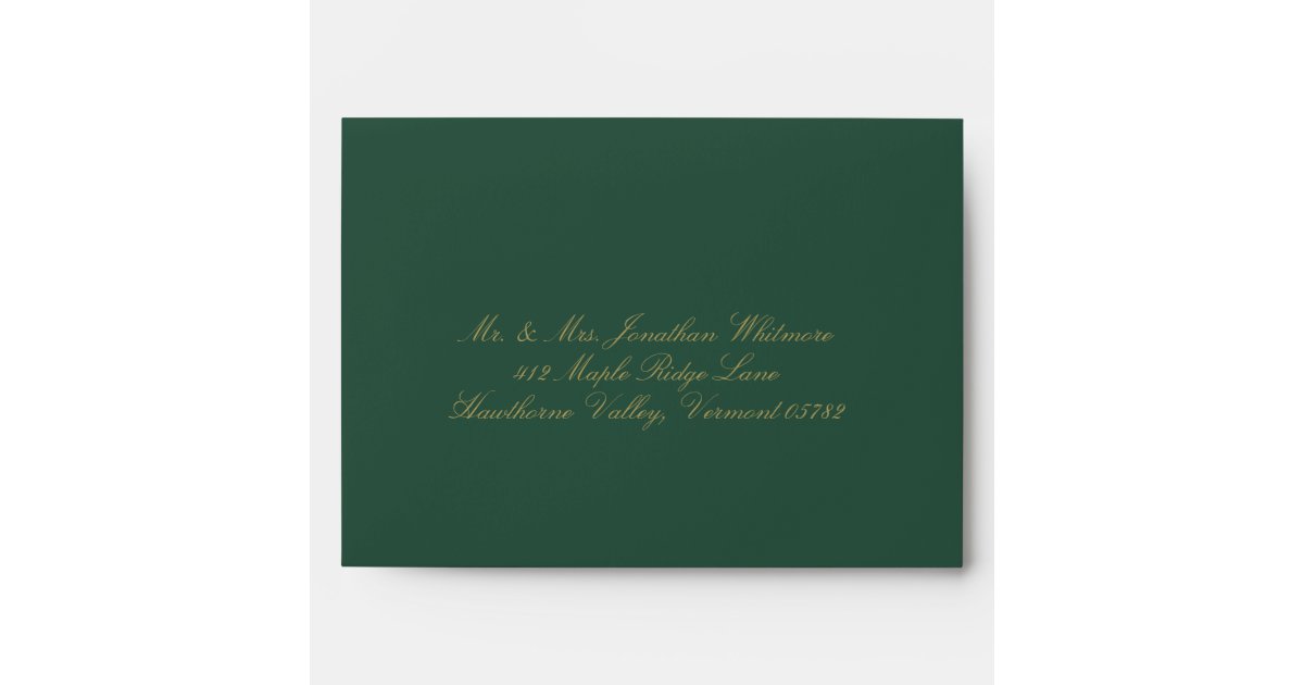 Classic Green Calligraphy Baroque Art Wedding Envelope | Zazzle