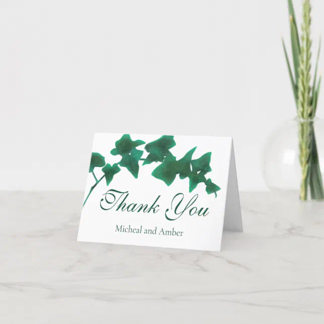 Classic Green English Ivy calligraphy script Thank You Card | Zazzle