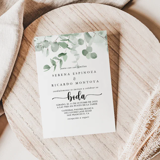 Classic Green Eucalyptus Foliage Spanish Wedding Invitation | Zazzle