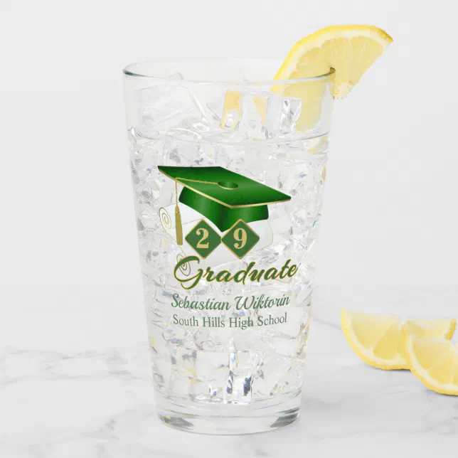 Classic Green Gold Personalized Graduation 20XX Glass | Zazzle