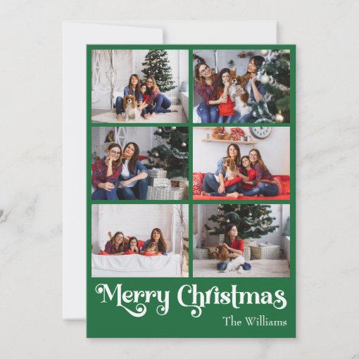 Classic Green Merry Christmas Vertical Ten Photo Holiday Card | Zazzle