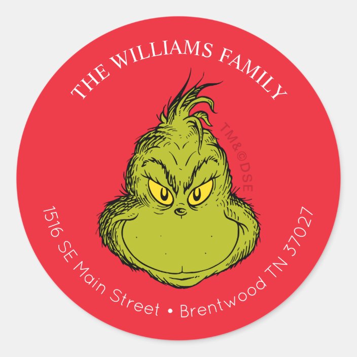 Classic Grinch | Christmas Address Classic Round Sticker | Zazzle