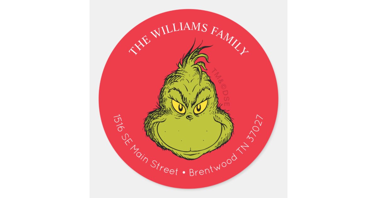 Classic Grinch | Christmas Address Classic Round Sticker | Zazzle