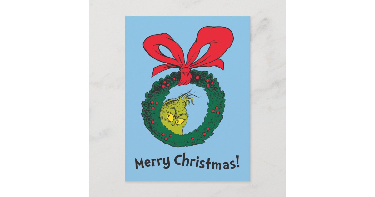 Classic Grinch | Christmas Wreath Postcard | Zazzle