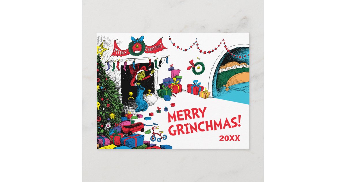 Classic Grinch | Grinch in Chimney Holiday Postcard | Zazzle