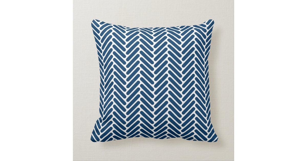 Classic Herringbone Pattern in Navy Blue and White Throw Pillow ...