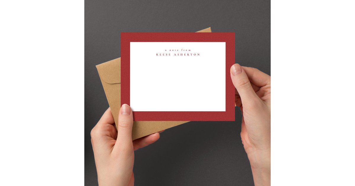 Classic herringbone tweed frame simple red note card | Zazzle