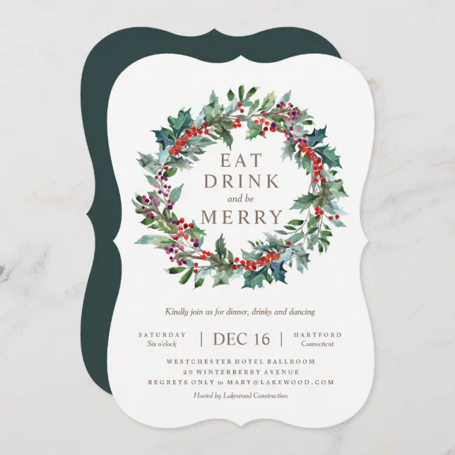 Classic Holiday Wreath Party Invitation | Zazzle