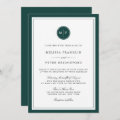Classic Hunter Green Border Monogram Wedding Invitation | Zazzle