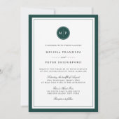 Classic Hunter Green Border Monogram Wedding Invitation | Zazzle