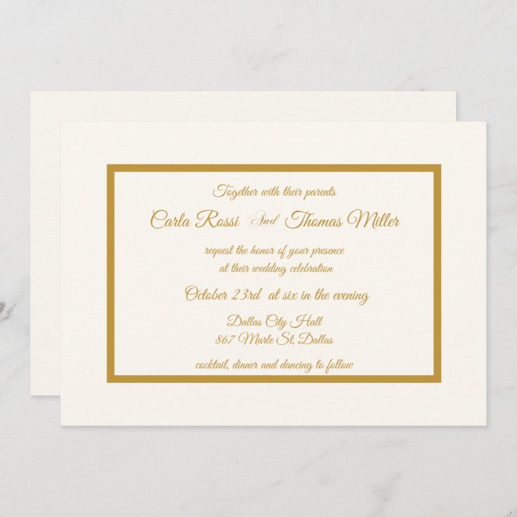 Classic ivory and Gold Wedding Invitation | Zazzle