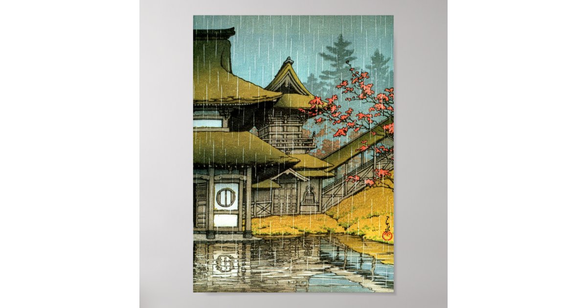 Classic japanese temple painting poster | Zazzle
