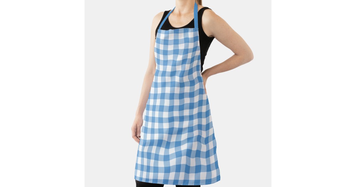 Classic Light Blue White Gingham Check Pattern Apron | Zazzle