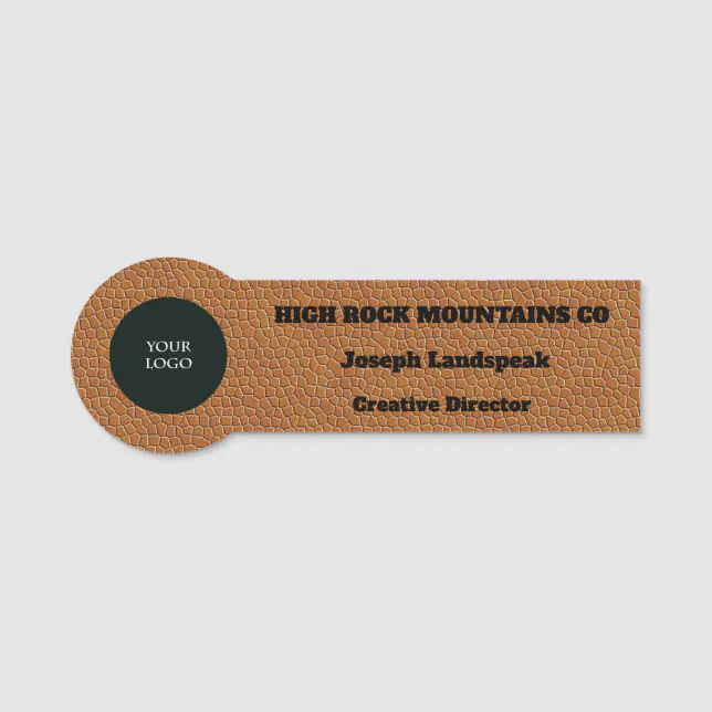 Classic Light Brown Leather Pattern & Logo Name Tag | Zazzle