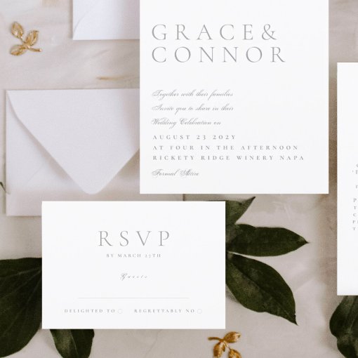 Classic Light Grey Elegant Modern Style Wedding RSVP Card | Zazzle