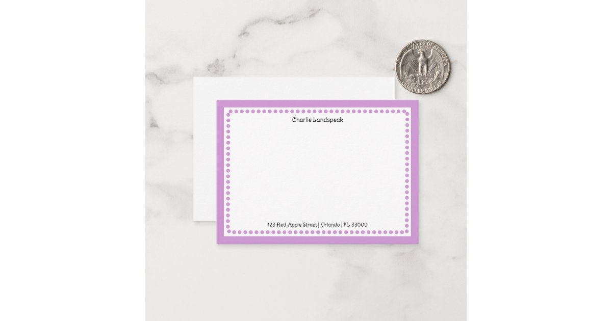 Classic Light Purple Border & Dots Monogrammed Note Card | Zazzle