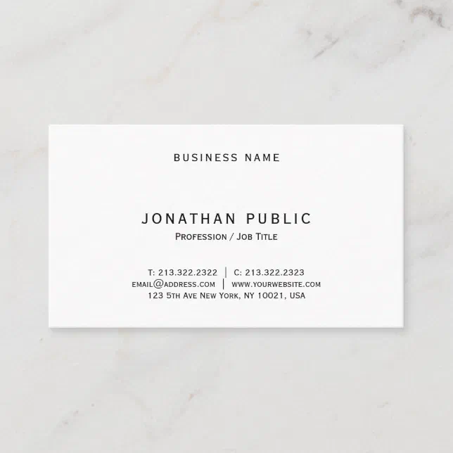 Classic Look Minimalist Professional Elegant White Business Card | Zazzle