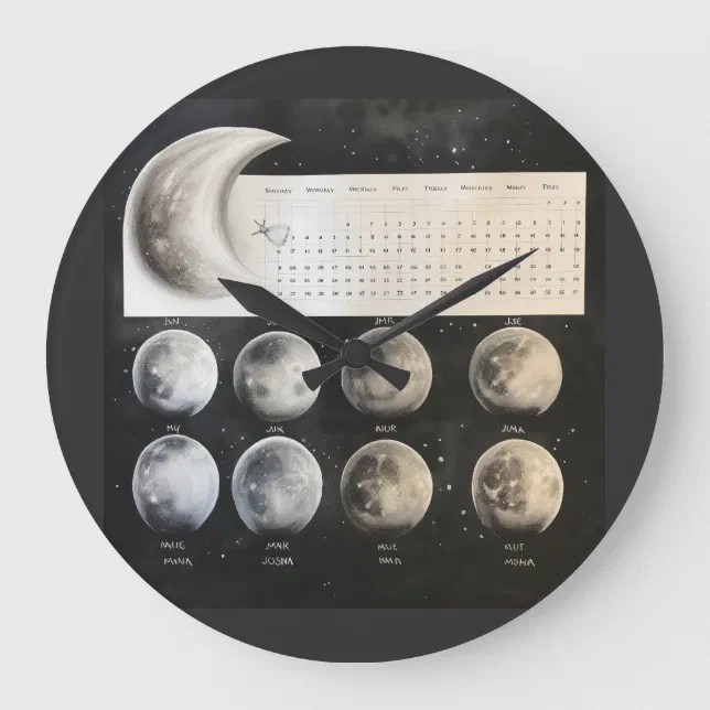 Classic Lunar Phases - Retro Celestial Calendar Pr Large Clock | Zazzle