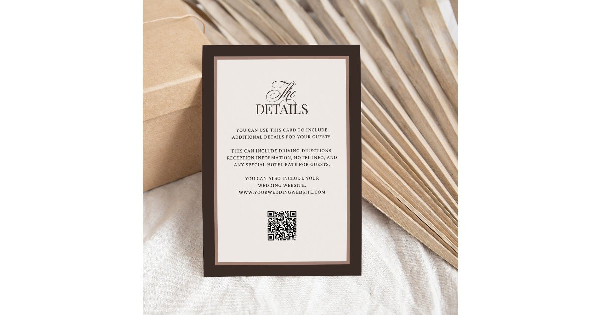 Classic Luxe Brown | QR Code Wedding Guest Details Enclosure Card | Zazzle