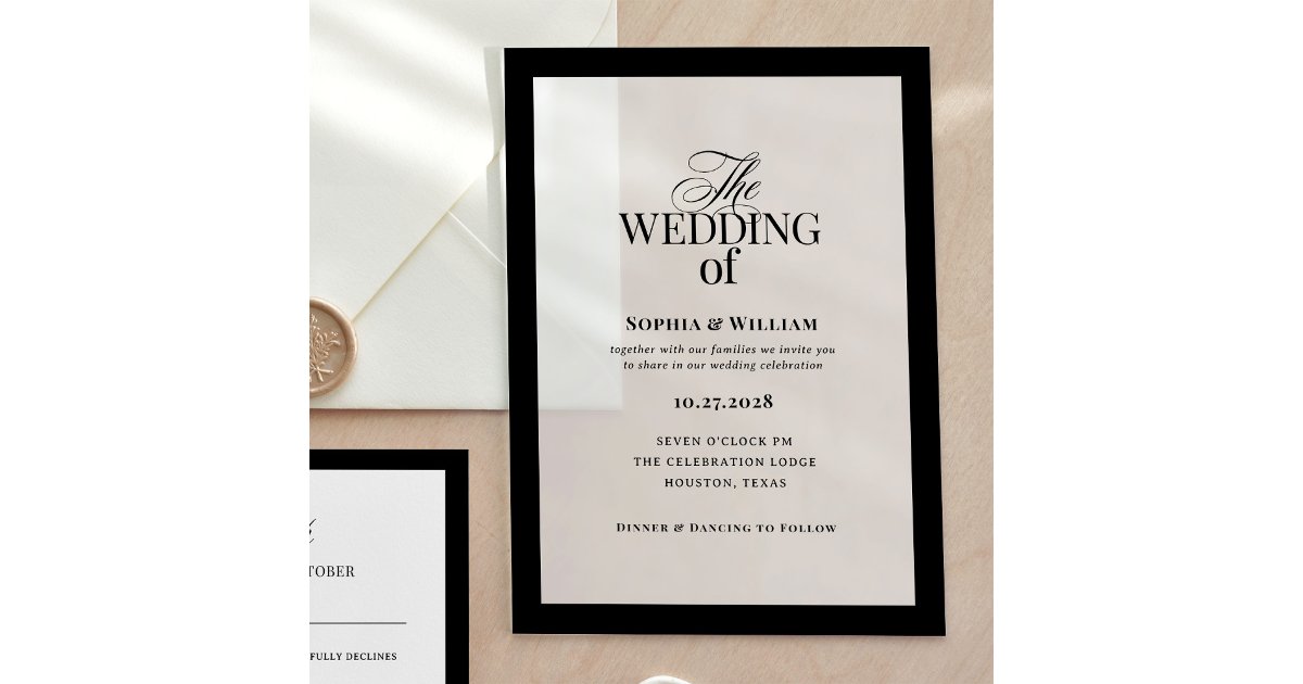 Classic Luxe | Elegant Black Frame Wedding Acrylic Invitations | Zazzle
