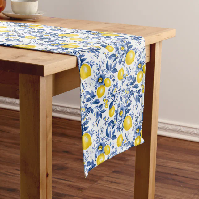 Classic Luxury: French Blue & Lemon Provincial Long Table Runner | Zazzle