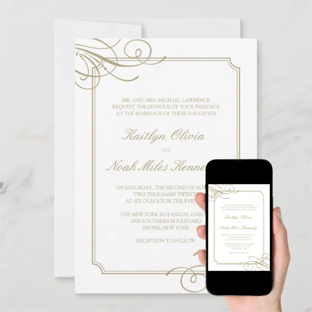 Classic Luxury Gold Elements & Frame Wedding Invitation | Zazzle
