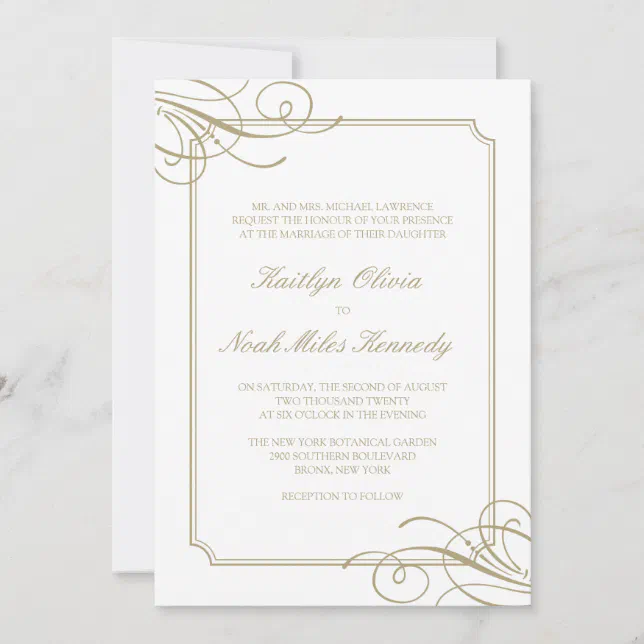 Classic Luxury Gold Elements & Frame Wedding Invitation | Zazzle