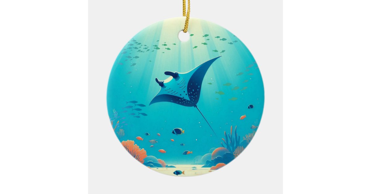 Classic, manta ray coastal art ceramic ornament | Zazzle