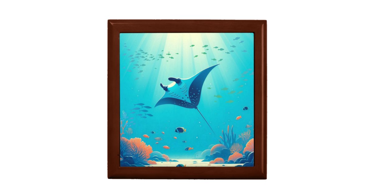 Classic, manta ray coastal art gift box | Zazzle