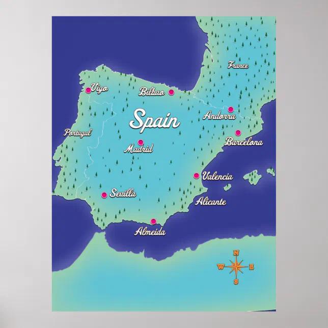 Classic Map Of Spain Poster | Zazzle
