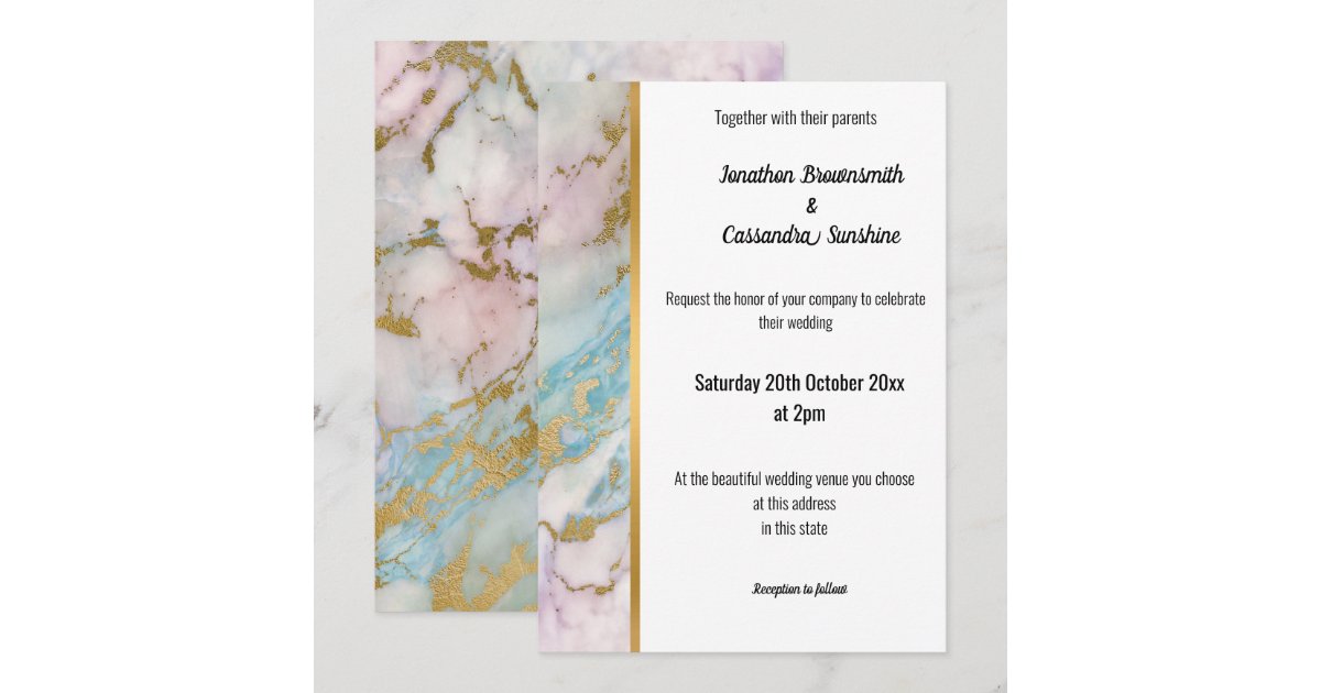 CLASSIC MARBLE PASTEL GOLD TRIM INVITATION | Zazzle